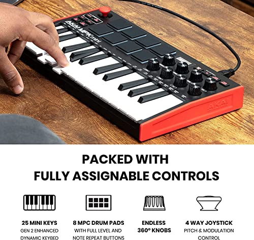 AKAI Professional MPK Mini MK3 - 25 Key USB MIDI Keyboard Controller With 8 Backlit Drum Pads, 8 Knobs and Music Production Software Included