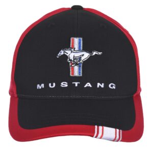 checkered flag men's ford mustang cap logo rally stripe black & red hat