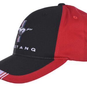 Checkered Flag Men's Ford Mustang Cap Logo Rally Stripe Black & Red Hat