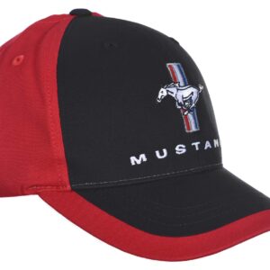 Checkered Flag Men's Ford Mustang Cap Logo Rally Stripe Black & Red Hat