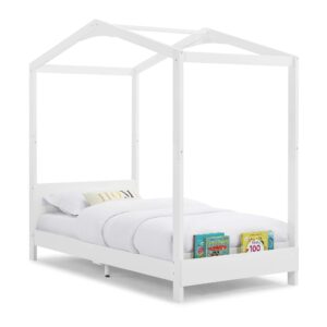 delta children poppy house wood twin bed, platform bed - no box spring needed, bianca white