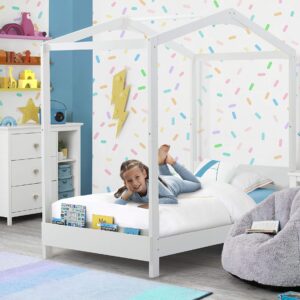 Delta Children Poppy House Wood Twin Bed, Platform Bed - No Box Spring Needed, Bianca White