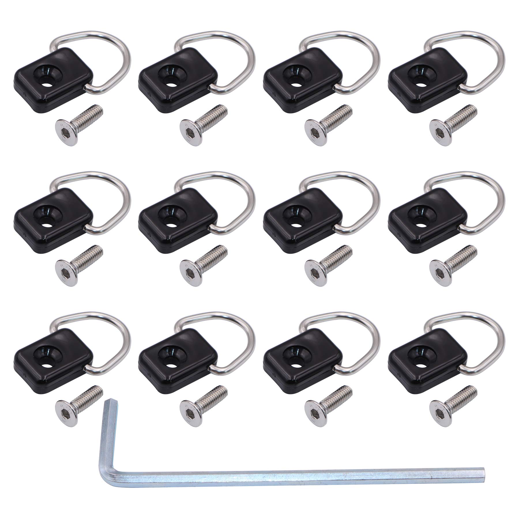 12 Pack of Fishing Rigging D-Ring Kayak with 304 M6 Screw Kit for Boat Canoe Kayak,Give Free Install Tools (Square)