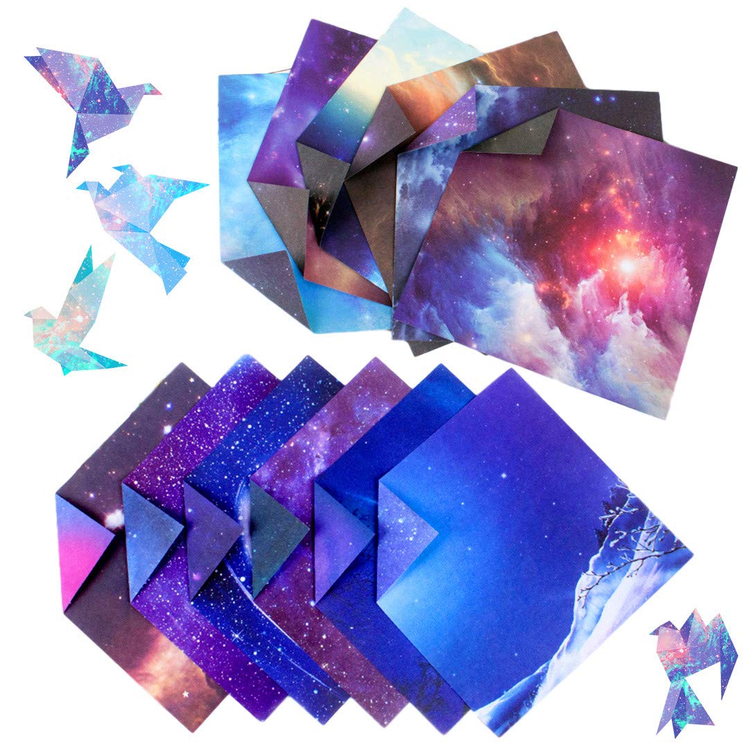 100 Sheets Double Sided Origami Paper for Kids & Grown-ups 6x6 inch, 12 Vibrant Designs of Beautiful Galaxy Outer Space, Easy Folding for Scrapbook Paper Arts Crafts School