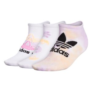 adidas originals women's originals color wash 3-pack no show, acid orange/clear lilac/black white/clear lilac/acid orange white/clea, medium