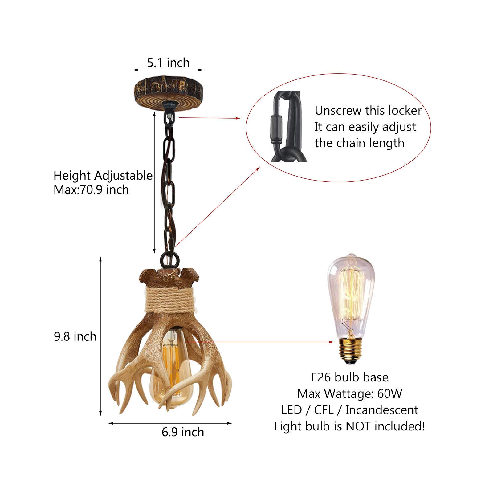 NEARLED BOOU Mini Antler Pendant Light Farmhouse Pendant Hanging Light Fixture for Kitchen Island Dining Room Sink Bathroom Restaurant Light Small Antler Hanging Lights