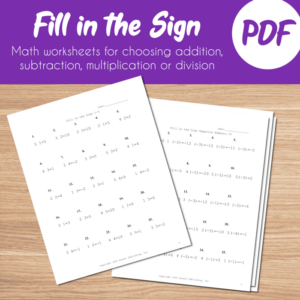 fill in the sign random operations worksheets