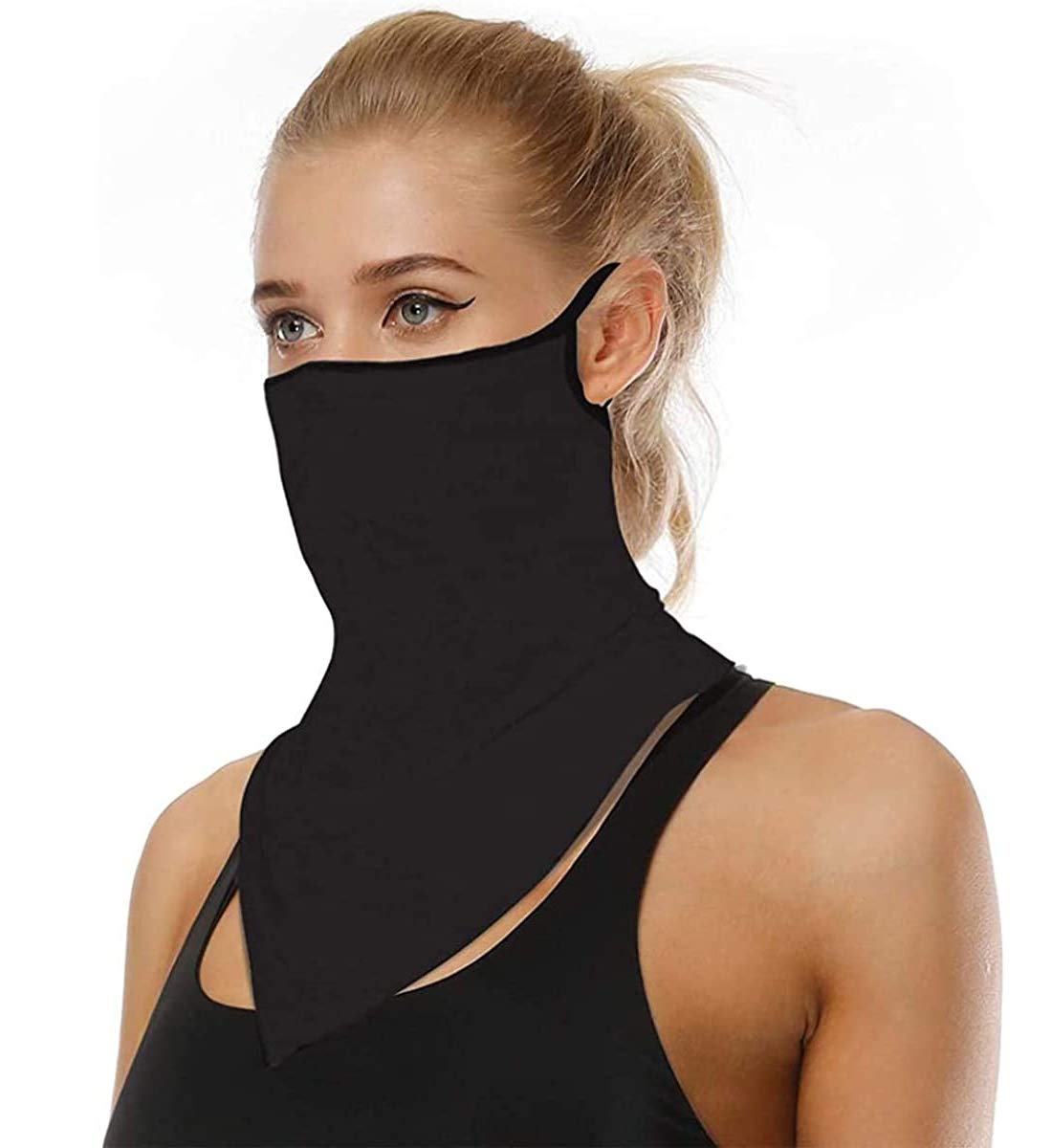 Kyerivs 2 Pieces Black and Gray Face Mask Reusable Washable Cloth Bandanas Women Men Neck Gaiter Cover Ear Loops for Dust