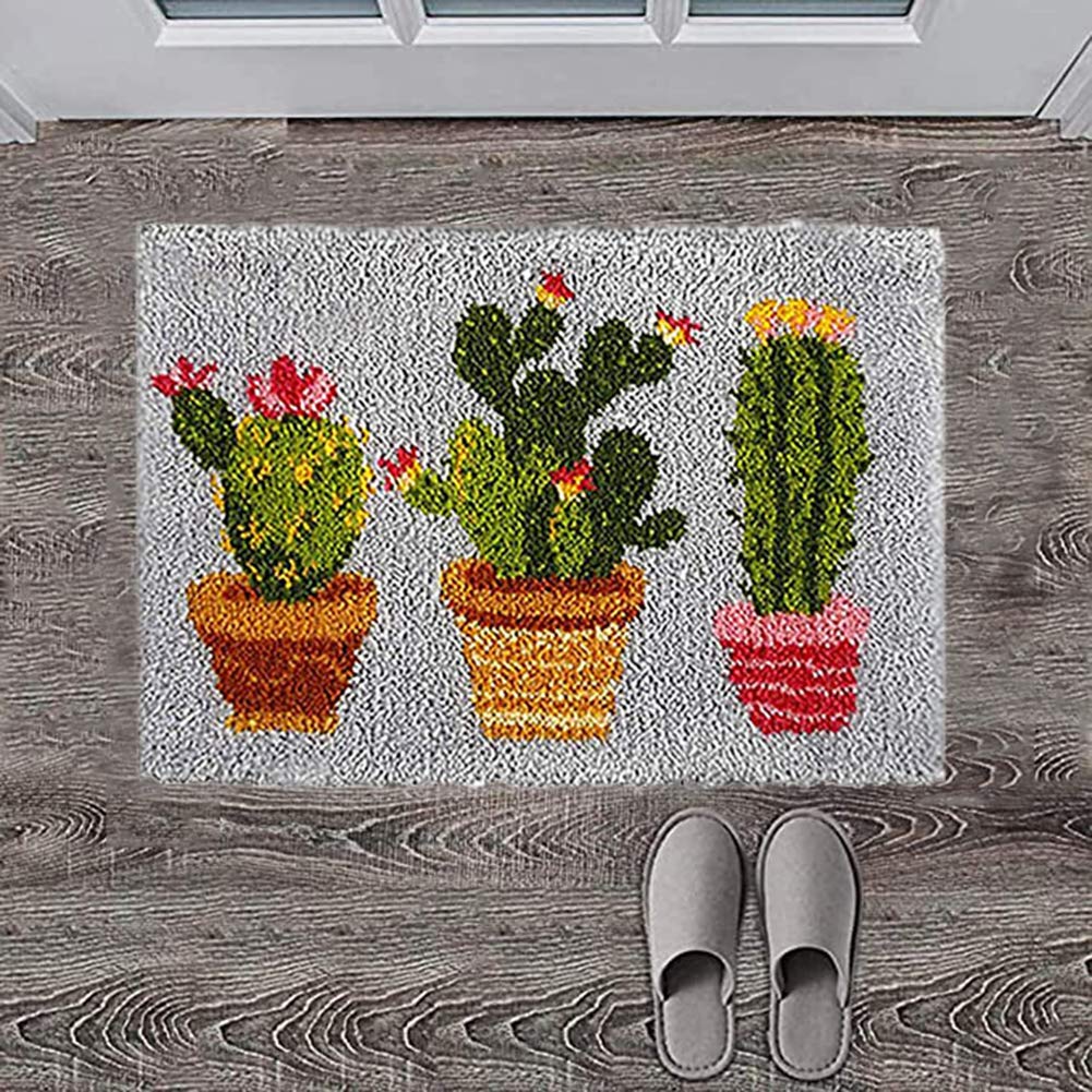 HCDMRE Tapestry Kits Latch Hook Rug Kits Carpet Embroidery Latch Hook Rug Needlework Button Package DIY Rugs Hook Rug Point Rug Cactus