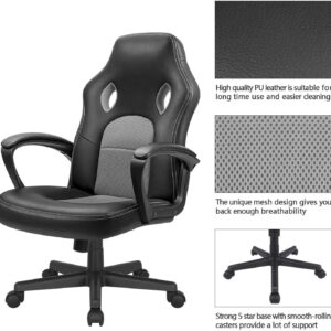 KaiMeng Office Gaming Chair High Back Leather Computer Chairs Ergonomic Height Adjustable Racing Game Desk Chair Executive Conference Task Chair (Grey)