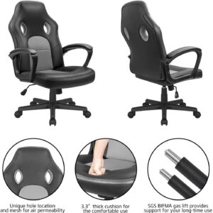 KaiMeng Office Gaming Chair High Back Leather Computer Chairs Ergonomic Height Adjustable Racing Game Desk Chair Executive Conference Task Chair (Grey)