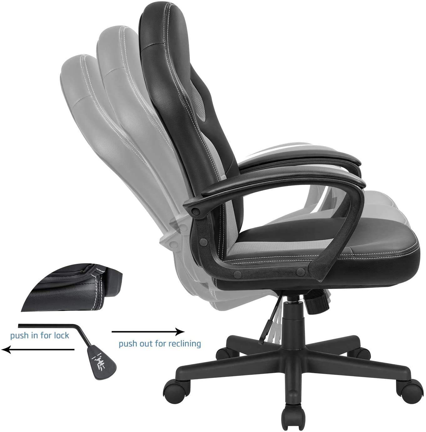 KaiMeng Office Gaming Chair High Back Leather Computer Chairs Ergonomic Height Adjustable Racing Game Desk Chair Executive Conference Task Chair (Grey)