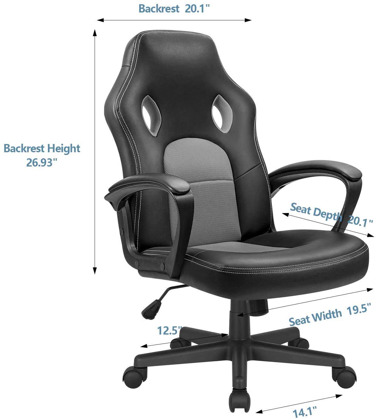 KaiMeng Office Gaming Chair High Back Leather Computer Chairs Ergonomic Height Adjustable Racing Game Desk Chair Executive Conference Task Chair (Grey)