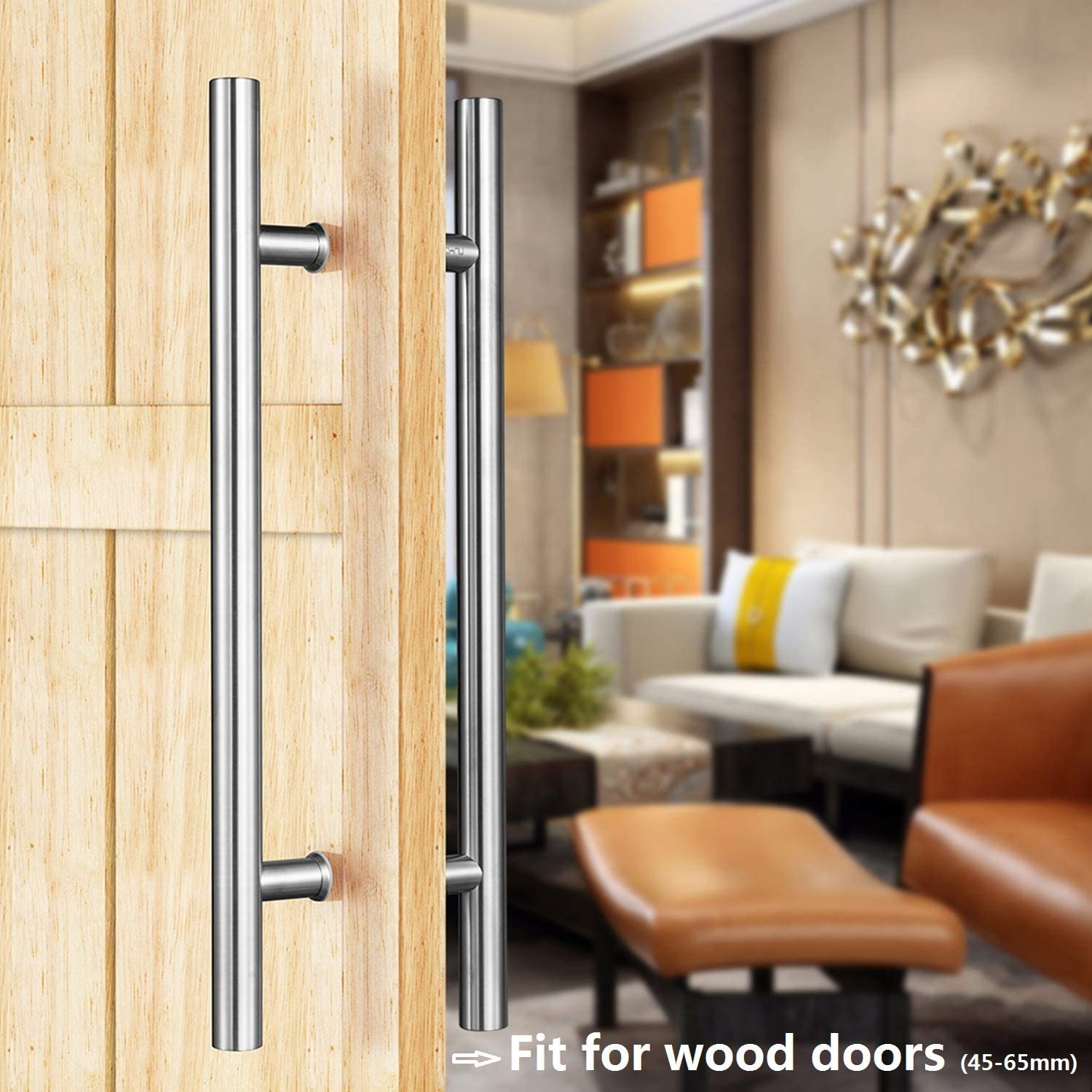 HONGYUN 36" Pull Door Handles Brushed Nickel,Solid 304 Stainless Steel Pull Push Door Handle,Fit for Glass Door Wooden Door,Modern Commercial Door Handle Apply for Sliding Barn Shower Door