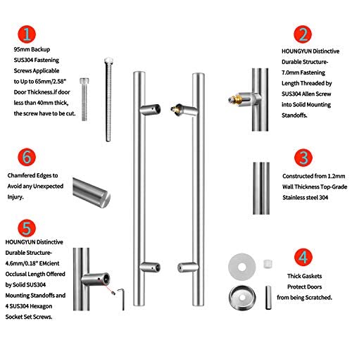 HONGYUN 36" Pull Door Handles Brushed Nickel,Solid 304 Stainless Steel Pull Push Door Handle,Fit for Glass Door Wooden Door,Modern Commercial Door Handle Apply for Sliding Barn Shower Door