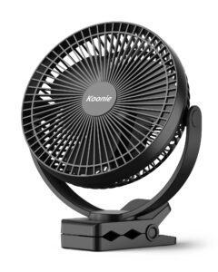 koonie 10000mah clip on fan rechargeable, 8-inch battery operated desk fan, usb fan with 4 speeds, strong airflow sturdy clamp for golf cart office desk outdoor travel camping tent gym treadmill,black