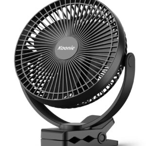 Koonie 10000mAh Clip on Fan Rechargeable, 8-Inch Battery Operated Desk Fan, USB Fan with 4 Speeds, Strong Airflow Sturdy Clamp for Golf Cart Office Desk Outdoor Travel Camping Tent Gym Treadmill,Black