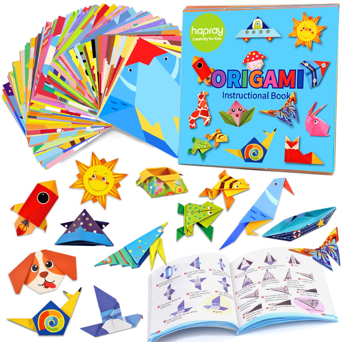 hapray Origami Kit for Kids Ages 5-8 8-12, with Guiding Book, 98 Sheets Paper with 47 Patterns, DIY Art and Craft Projects, Beginners Children's Day Gift Boy Girl