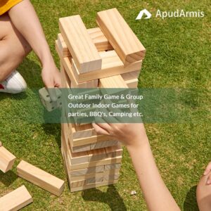 ApudArmis 54 PCS Tumble Timber Set [Stack to 3FT], Pine Wooden Tumble Tower Game with Dice and Scoreboard Set - Classic Block Stacking Board Game for Teens Children Teenagers