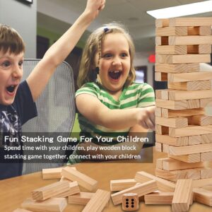 ApudArmis 54 PCS Tumble Timber Set [Stack to 3FT], Pine Wooden Tumble Tower Game with Dice and Scoreboard Set - Classic Block Stacking Board Game for Teens Children Teenagers