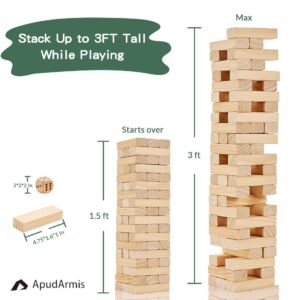 ApudArmis 54 PCS Tumble Timber Set [Stack to 3FT], Pine Wooden Tumble Tower Game with Dice and Scoreboard Set - Classic Block Stacking Board Game for Teens Children Teenagers