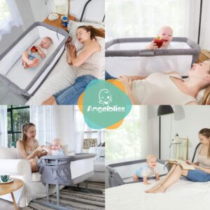 Angelbliss 3 in 1 Baby Bassinet Bedside Sleeper, Rocking Cradle for Baby, Easy Folding Portable Crib with 10 Adjustable Height, Mattress Included