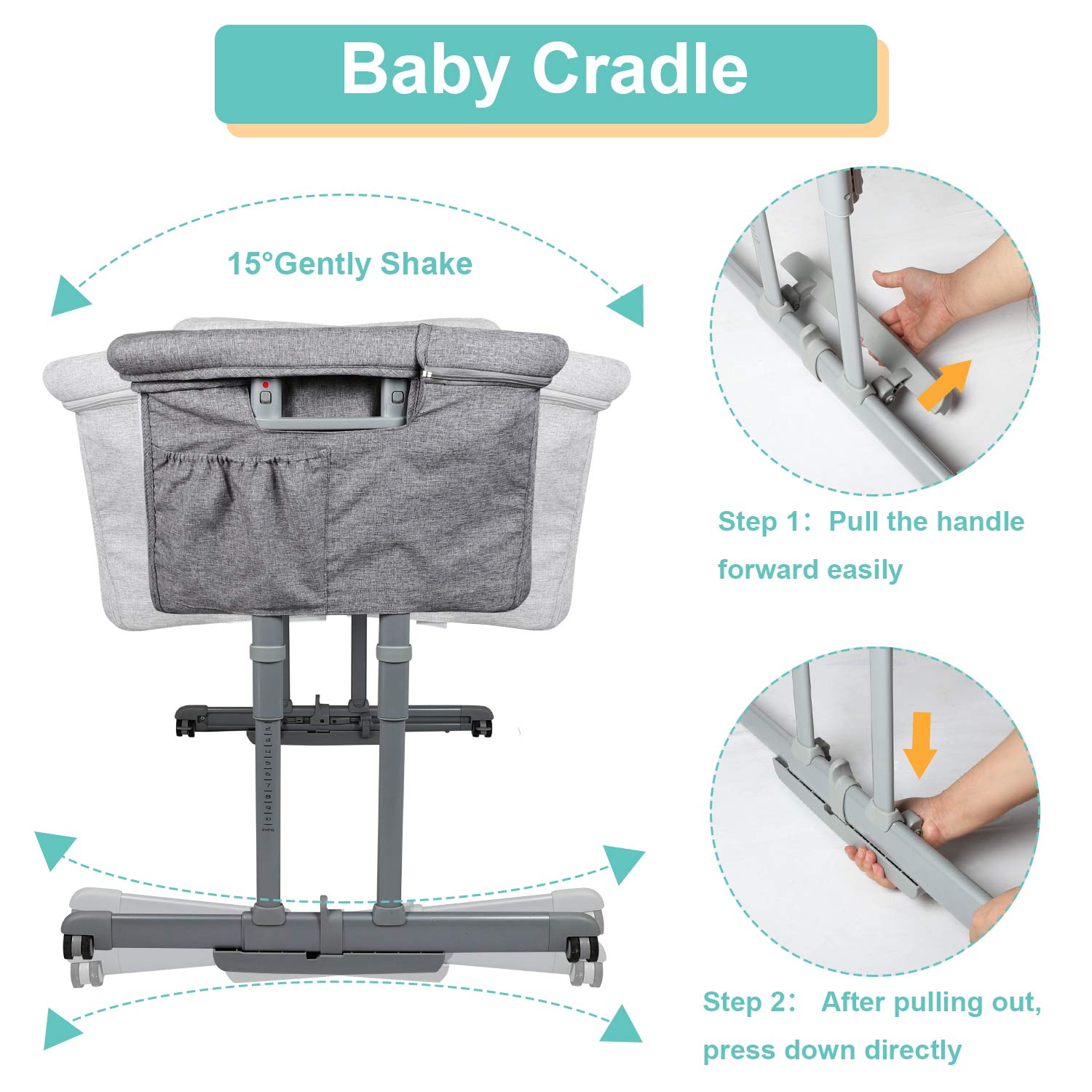 Angelbliss 3 in 1 Baby Bassinet Bedside Sleeper, Rocking Cradle for Baby, Easy Folding Portable Crib with 10 Adjustable Height, Mattress Included