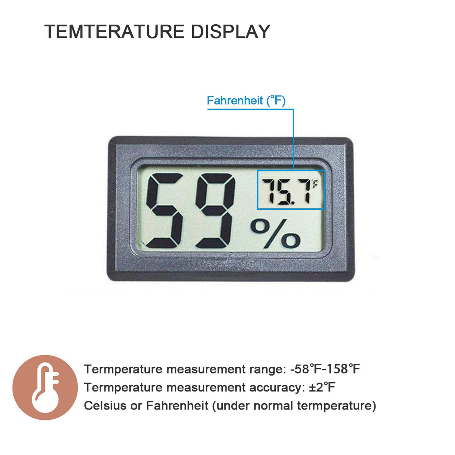 2-Pack Mini Digital Electronic Temperature Humidity Meters Gauge Indoor Thermometer Hygrometer LCD Display Fahrenheit (℉) for Humidors, Greenhouse, Garden, Cellar, Fridge, Closet