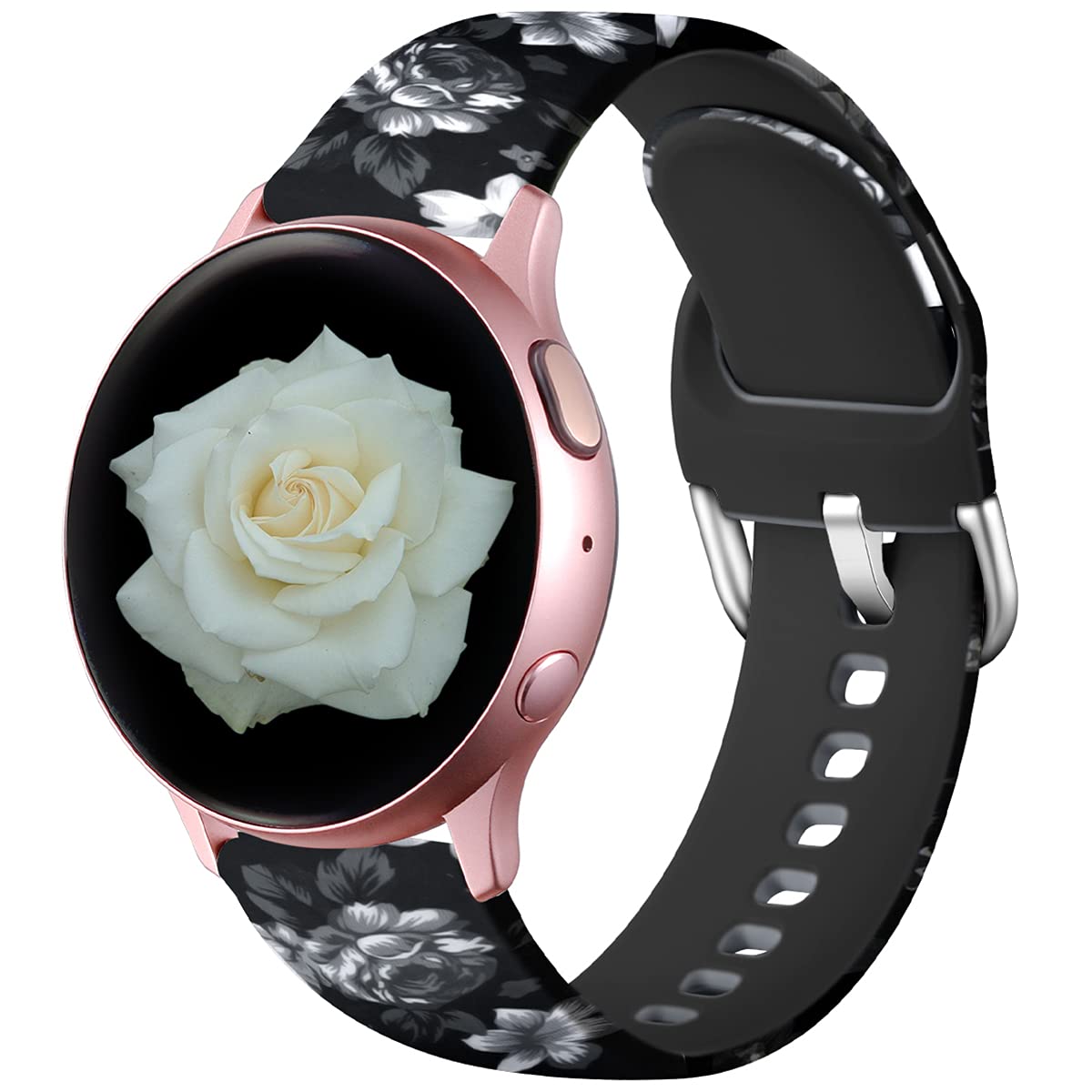 Lerobo Floral Bands Compatible with Samsung Galaxy Watch Active 2 40mm 44mm/ Active/Galaxy Watch 42mm, 20mm Soft Silicone Replacement Bands for Smartwatch Active 2/1 Women Men Gray Flower Pattern