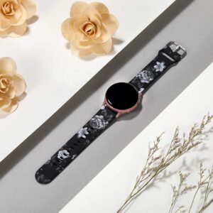 Lerobo Floral Bands Compatible with Samsung Galaxy Watch Active 2 40mm 44mm/ Active/Galaxy Watch 42mm, 20mm Soft Silicone Replacement Bands for Smartwatch Active 2/1 Women Men Gray Flower Pattern