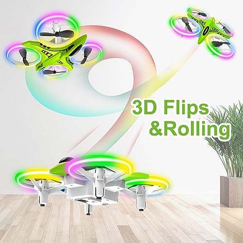 Dwi Dowellin Mini Drone for Kids Crash Proof LED Night Lights One Key Take Off Landing Flips RC Remote Control Small Flying Toys Drones for Beginners Boys and Girls Adults Nano Quadcopter, Green