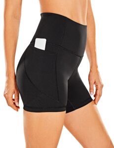 crz yoga women's naked feeling biker shorts - 5 inches high waisted gym running compression spandex shorts side pockets black small