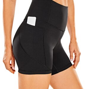 CRZ YOGA Women's Naked Feeling Biker Shorts - 5 Inches High Waisted Gym Running Compression Spandex Shorts Side Pockets Black Small