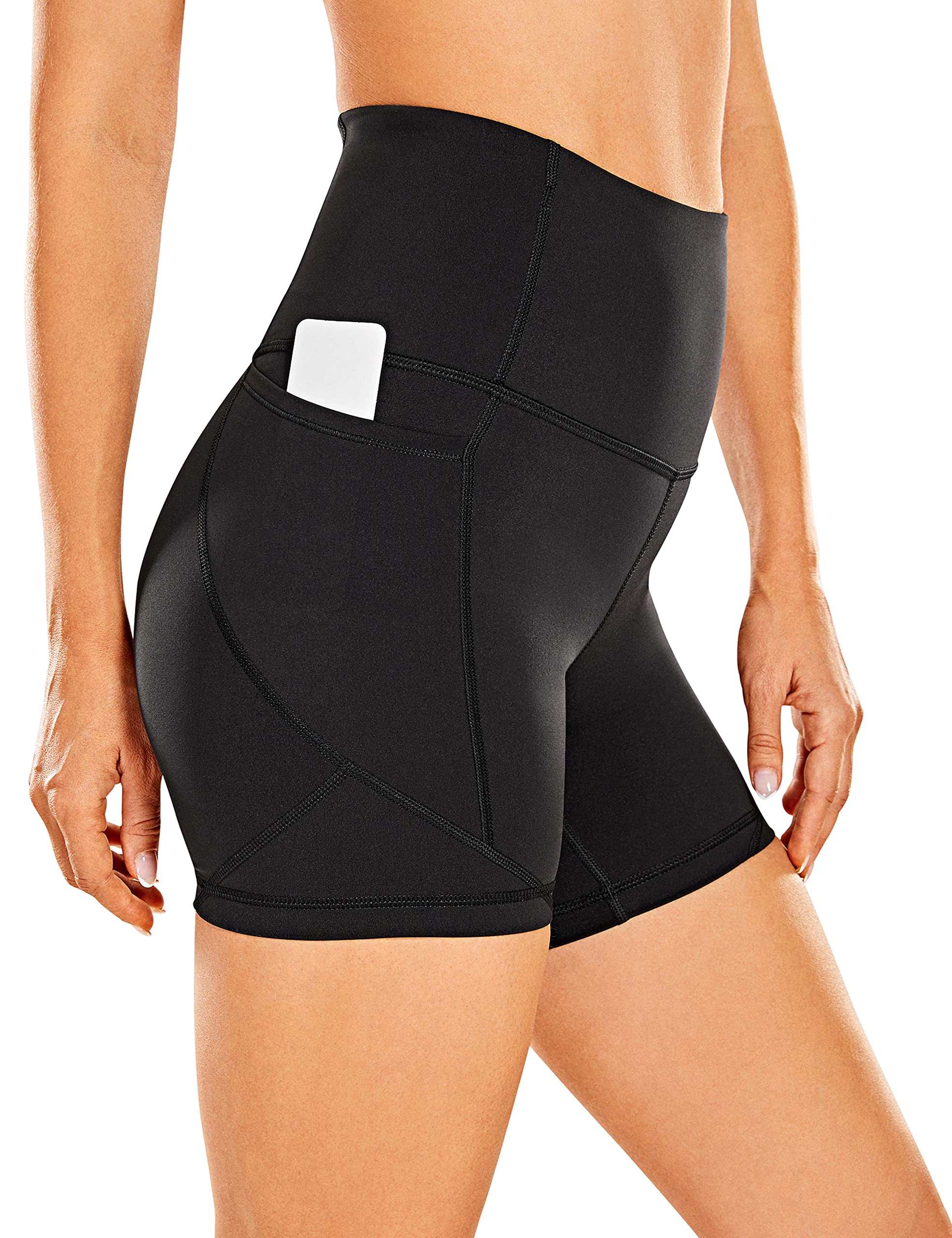 CRZ YOGA Women's Naked Feeling Biker Shorts - 5 Inches High Waisted Gym Running Compression Spandex Shorts Side Pockets Black Small