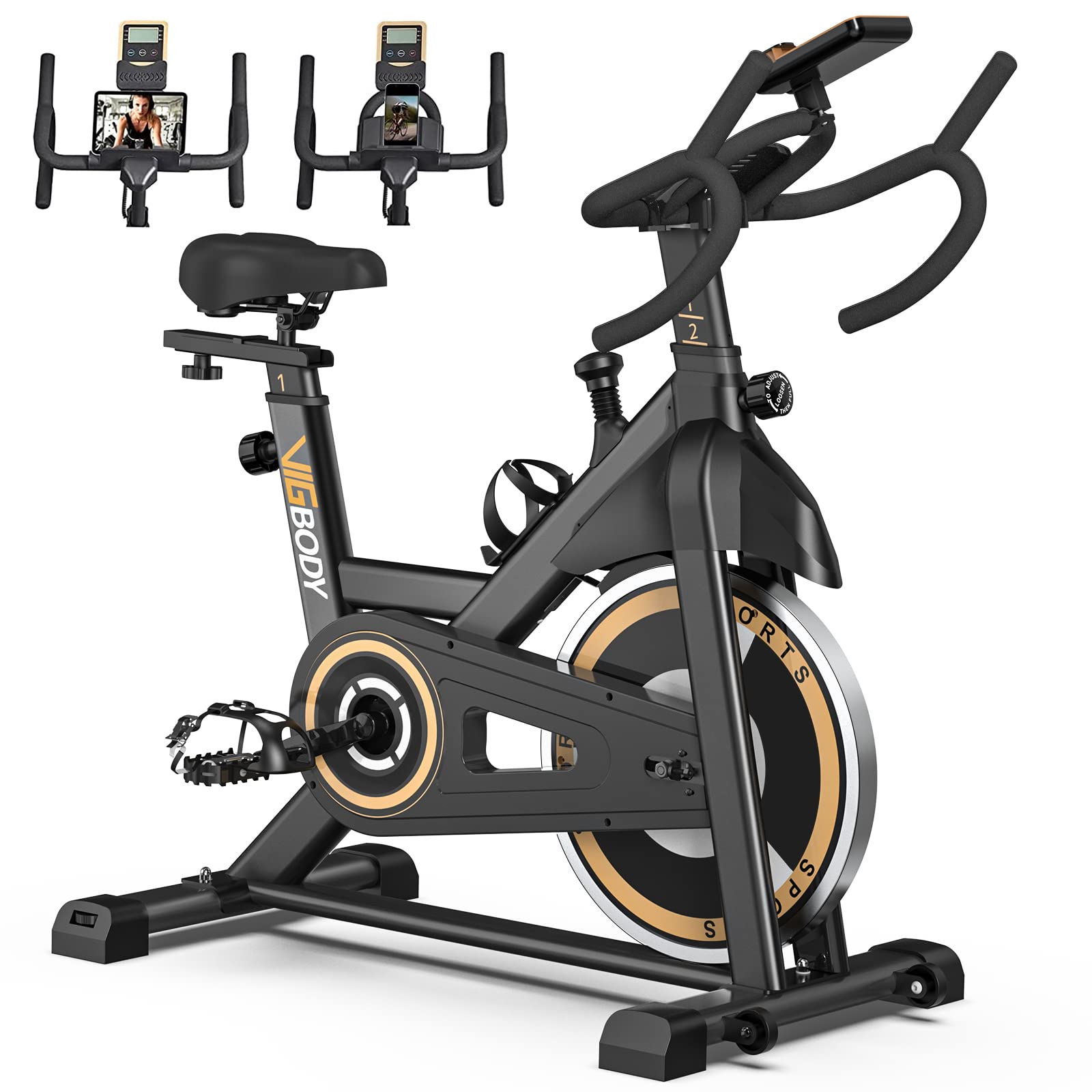 VIGBODY Stationary Exercise Bike Indoor Cycling Bike for Cardio Workout, with Comfortable Seat Cushion, LCD Monitor for Home Training Bike