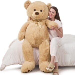 Tezituor Giant Teddy Bear 5 Feet Tall - Light Brown Life Size Teddy Bear Stuffed Animals 59" - Fluffy Huge Teddy Bear with Footprints - Cuddly Love Gift for Girlfriend