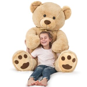 Tezituor Giant Teddy Bear 5 Feet Tall - Light Brown Life Size Teddy Bear Stuffed Animals 59" - Fluffy Huge Teddy Bear with Footprints - Cuddly Love Gift for Girlfriend