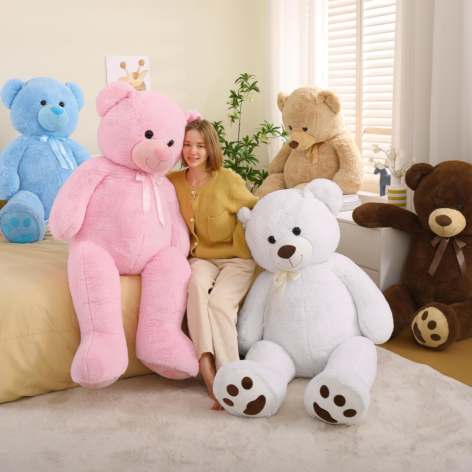 Tezituor Giant Teddy Bear 5 Feet Tall - Light Brown Life Size Teddy Bear Stuffed Animals 59" - Fluffy Huge Teddy Bear with Footprints - Cuddly Love Gift for Girlfriend