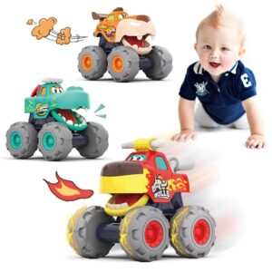 woby monster truck car toys for 12-18 months baby,1-2 birthday gifts toys,3 pack of friction powered pull back animal cars vehicles