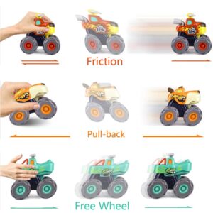 Woby Monster Truck Car Toys for 12-18 Months Baby,1-2 Birthday Gifts Toys,3 Pack of Friction Powered Pull Back Animal Cars Vehicles