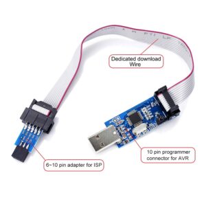 KeeYees 2pcs Downloader Programmer for USBASP for ISP with Cable and 10Pin to 6Pin Adapter Board for 51 for AVR Series Microcontroller