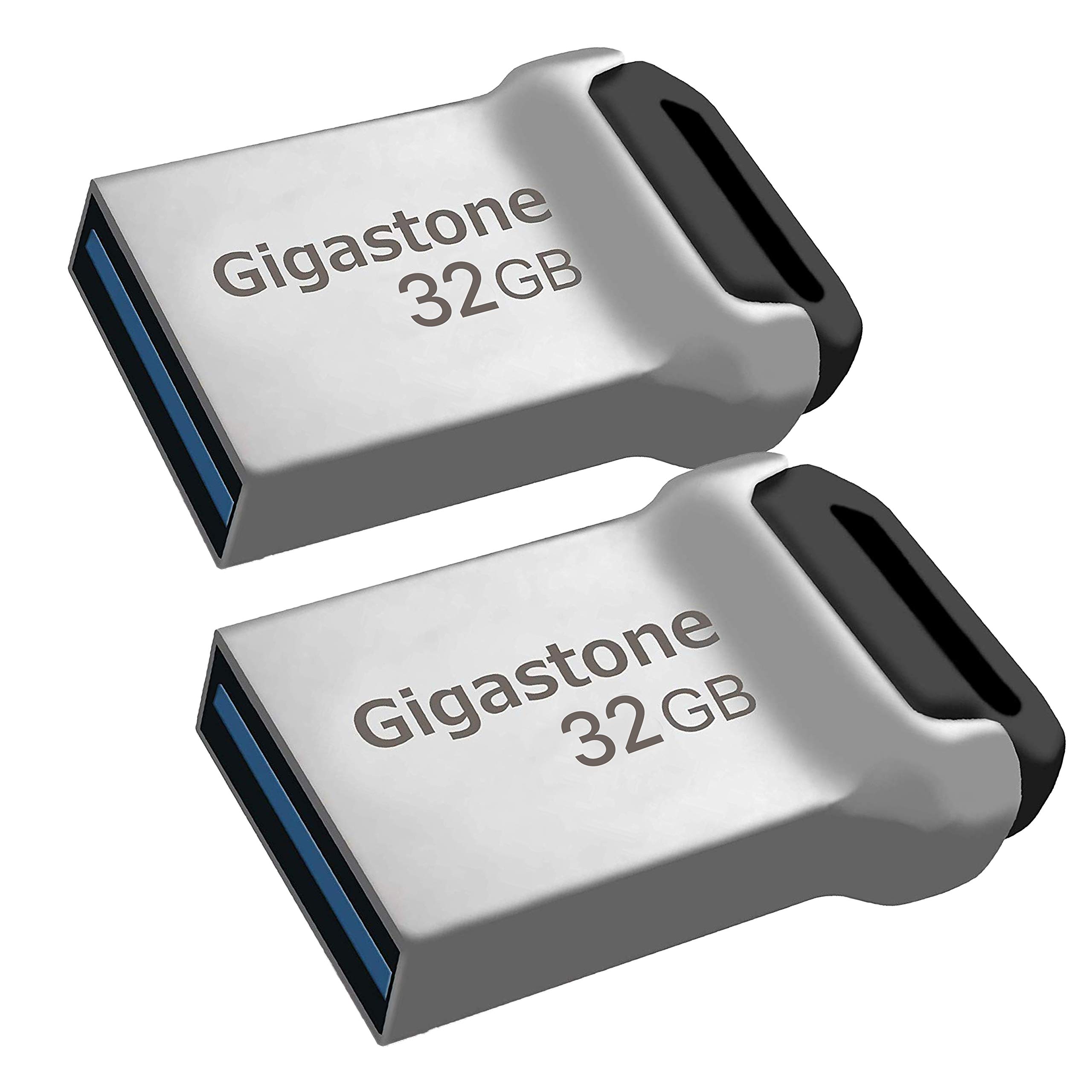 Gigastone Z90 [2-Pack] 32GB USB 3.2 Gen1 Flash Drive, Mini Fit Metal Waterproof Compact Pen Drive, Reliable Performance Thumb Drive, USB 2.0 / USB 3.0 / USB 3.2 Interface Compatible