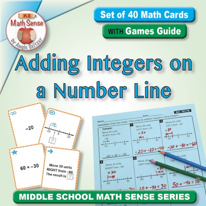 Adding Integers on a Number Line: 40 Math Cards with Games Guide 7N11-N