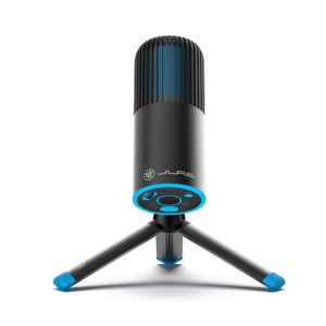 jlab talk go usb microphone, usb-c output, cardioid or omnidirectional, 96k sample rate, 20hz, 20khz frequency response, volume control and quick mute, plug and play