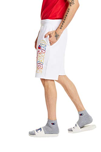 Champion Men's 10 Inch Reverse Weave Cut-Off Shorts, Block Logo, White, Medium