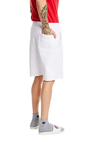 Champion Men's 10 Inch Reverse Weave Cut-Off Shorts, Block Logo, White, Medium