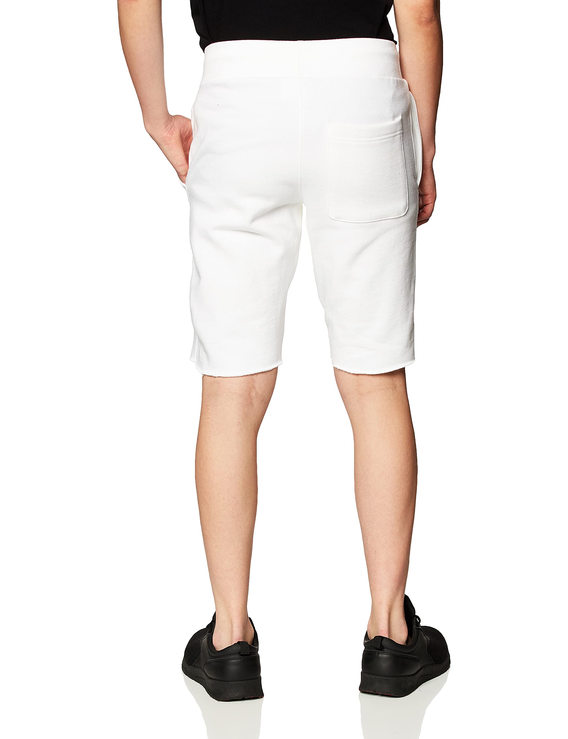 Champion Men's 10 Inch Reverse Weave Cut-Off Shorts, Block Logo, White, Medium