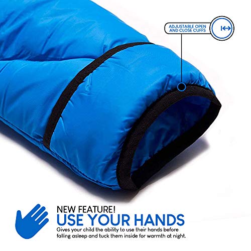 Big Mo 40 Kids Sleeping Bag (Ages 2-4), Blazing Blue, Lightweight Camping Sleeping Bag for Kids 2-4 Years Old. Has Adjustable Open-and-Closed Cuffs for Using Hands with Sleeping Bag.