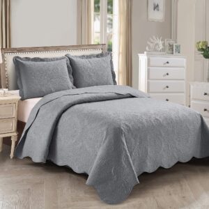 Home Collection Over Size Elegant Embossed Bedspread Set Light Weight Solid Color New (Light Grey, King/Cal King)