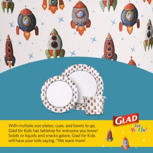 Glad for Kids Rocket Ship 12 Fl Oz Paper Snack Bowls with Lids, 20 Count | Disposable Snack Cups with Lids | Heavy Duty Disposable Soak Proof Microwavable Paper Bowls for Soup, Ice Cream